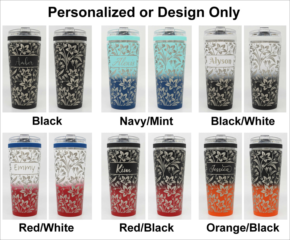 Laser Engraved Ice Shaker Tumbler with Lily Flower Wrap-Around Design