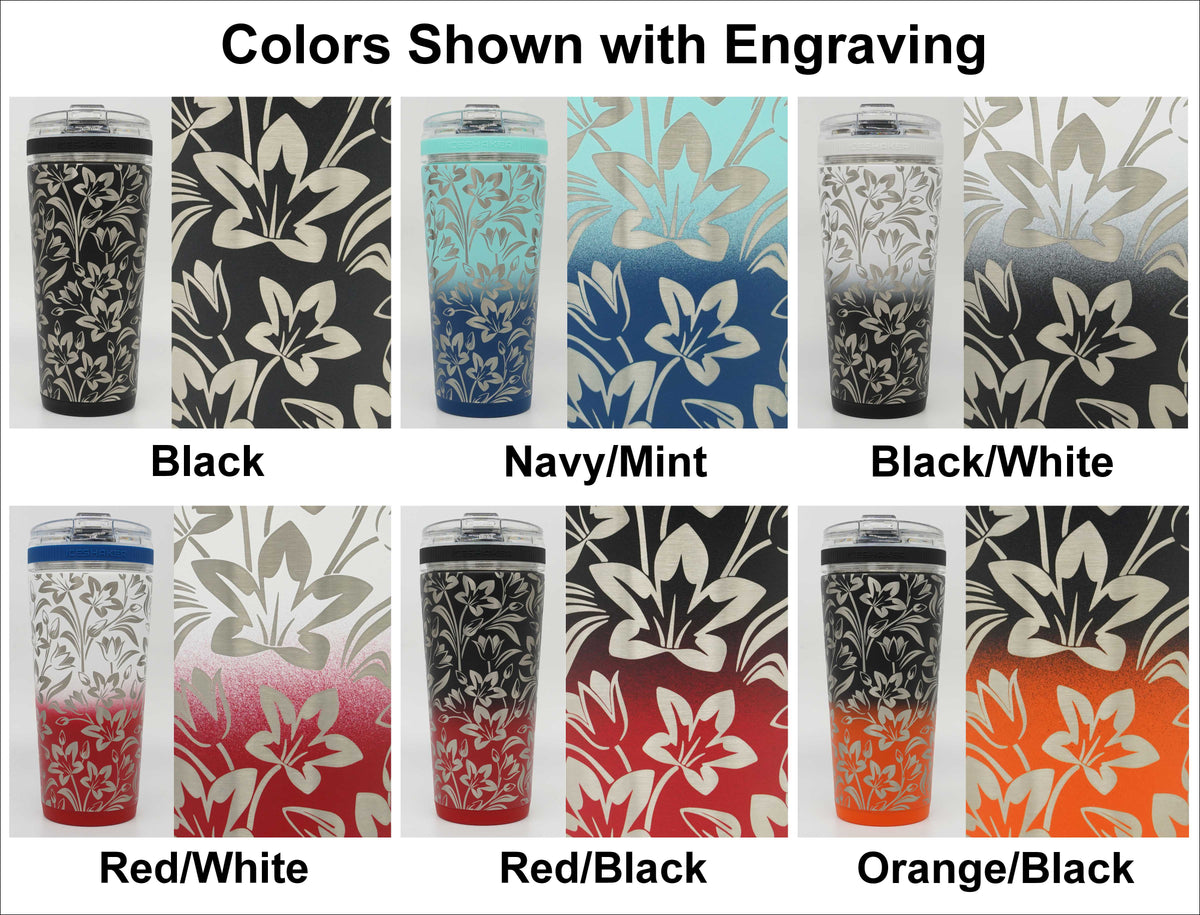 Laser Engraved Ice Shaker Tumbler with Lily Flower Wrap-Around Design