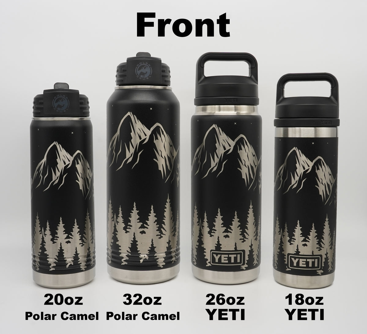 Laser Engraved YETI® or Polar Camel Water Bottle with Mountains Under