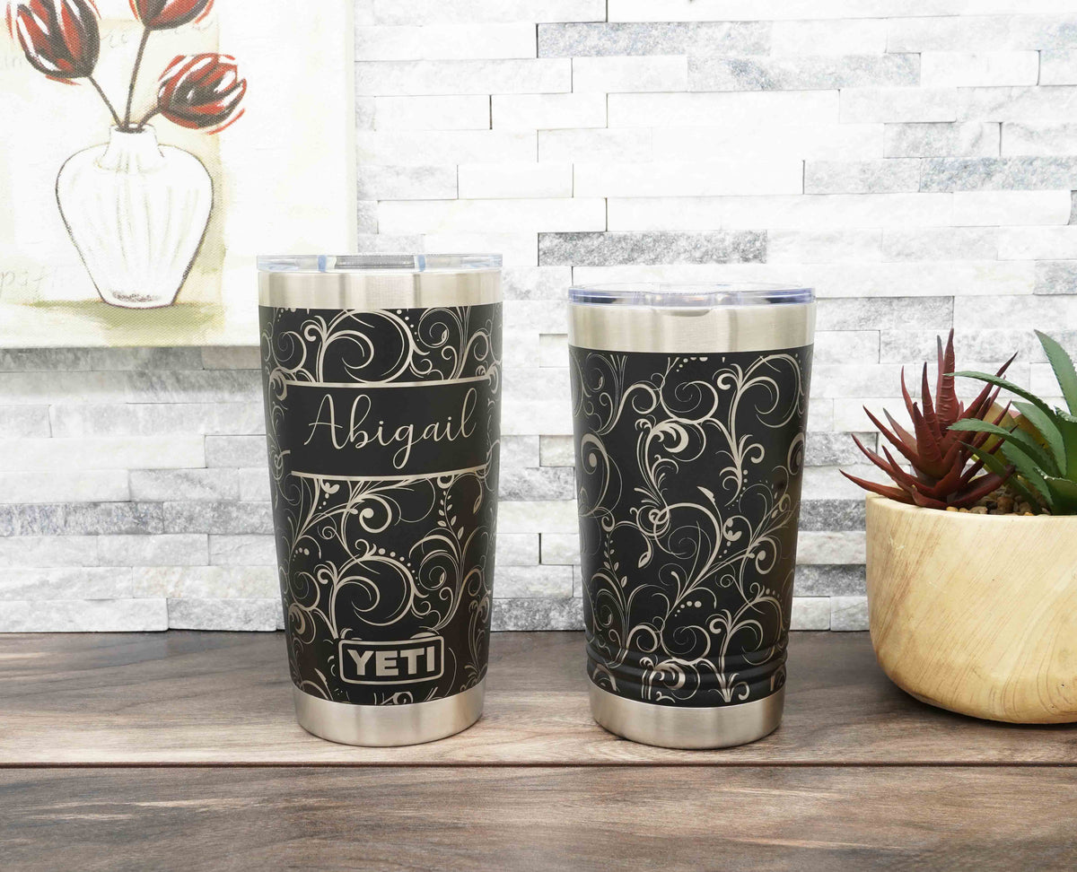 Laser Engraved YETI® or Polar Camel Tumbler with Flourish Wrap-Around